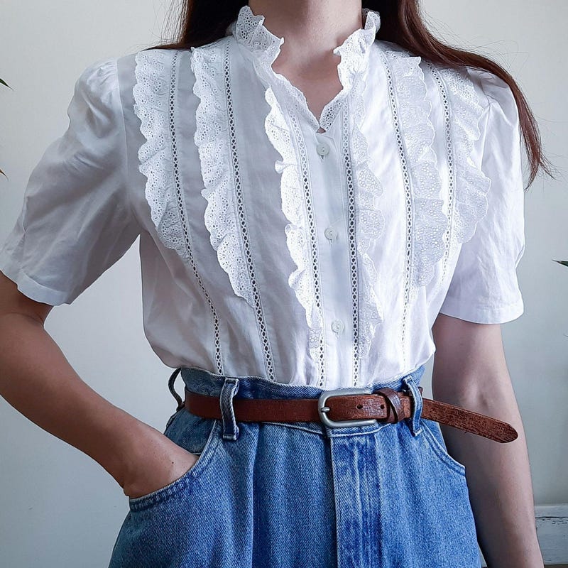 White Ruffle Blouse - Etsy