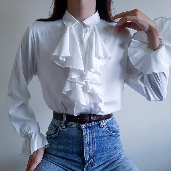 White Ruffle Blouse - Etsy