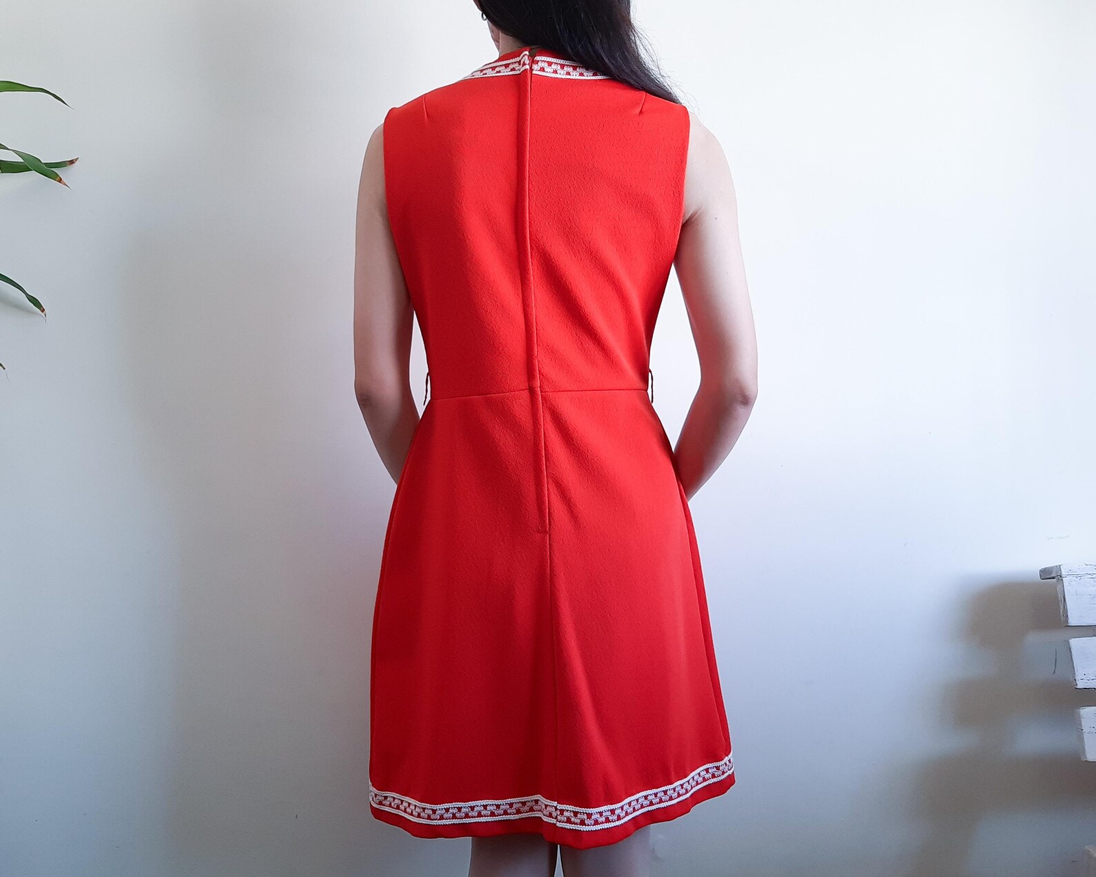 Vintage 60s 70s Red Mod Dress Shift Dress Size M Medium Go Go Dress ...