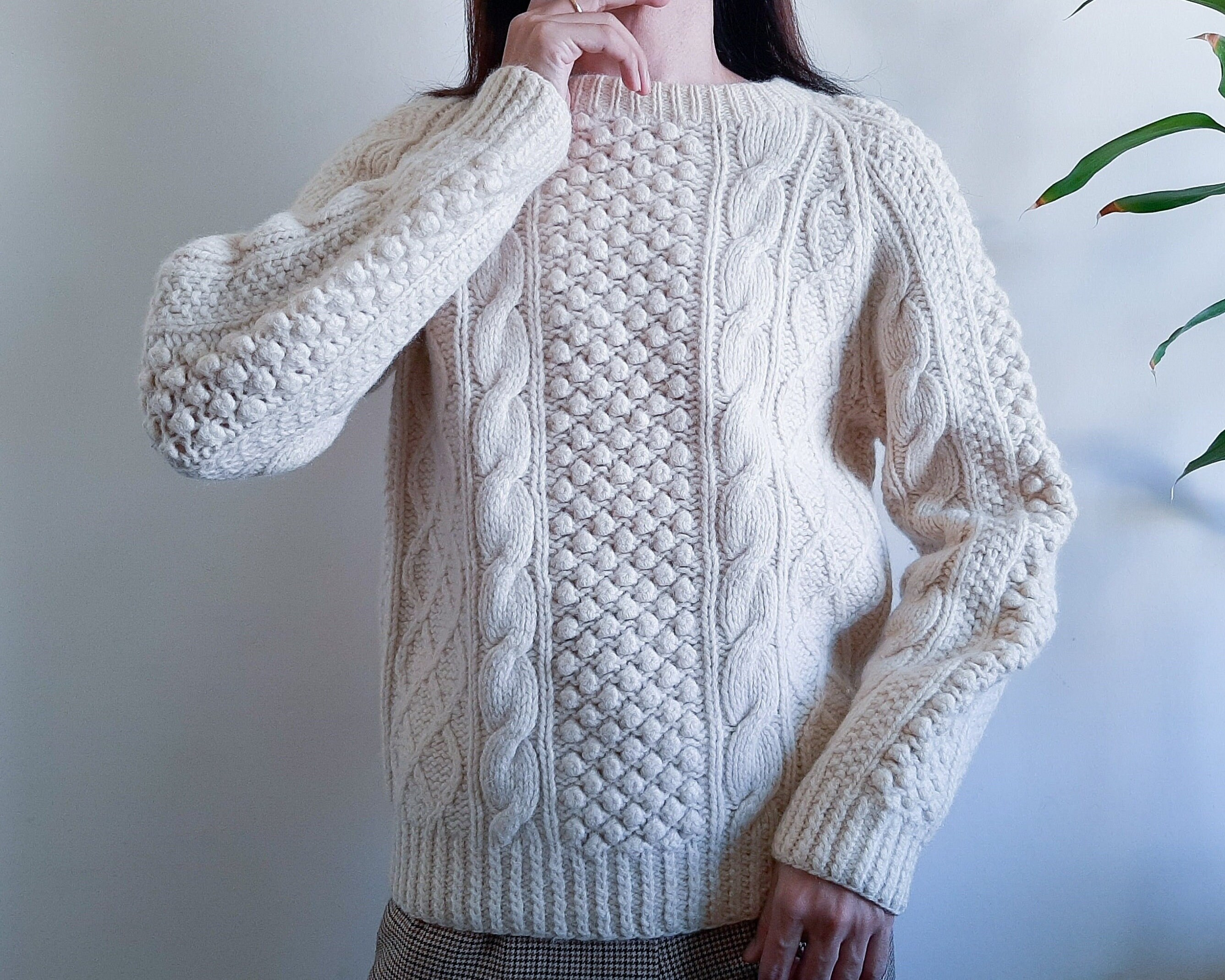 Vintage Cream Cable Knit Sweater Chunky Wool Fisherman Knit Sweater ...