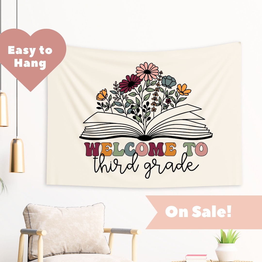 Welcome to 3rd Grade Classroom Wall Decor, Boho Wildflowers Tapestry ...