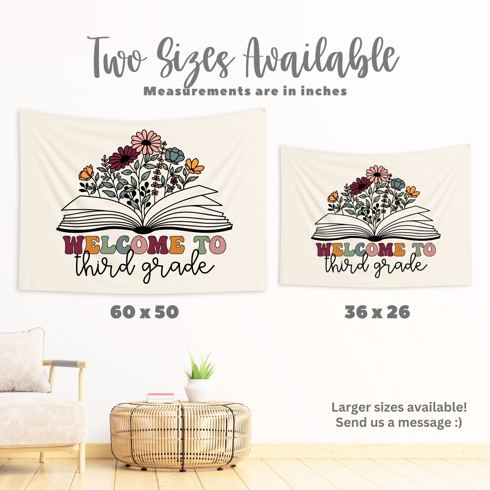 Welcome to 3rd Grade Classroom Wall Decor, Boho Wildflowers Tapestry ...