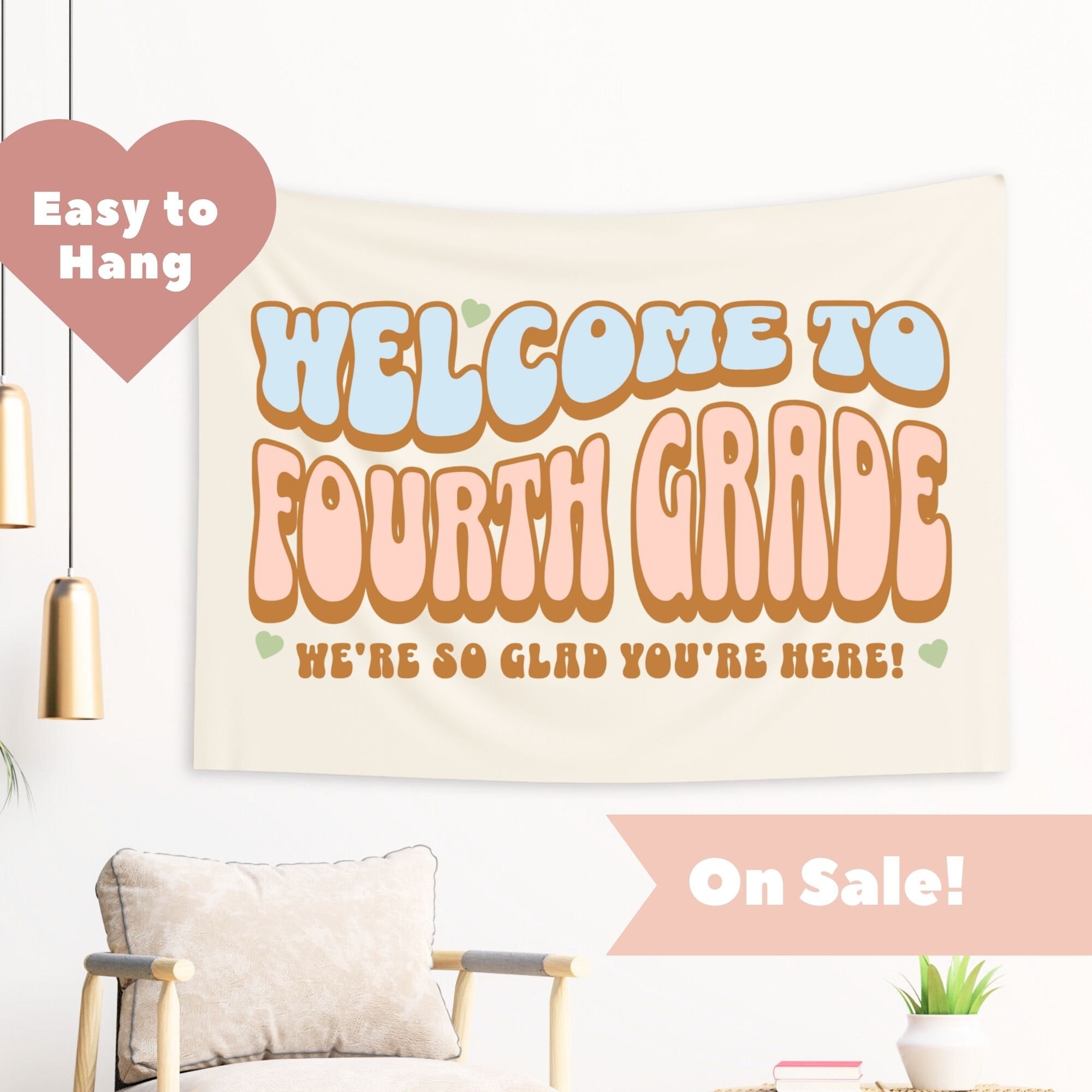 Retro Welcome to Fourth Grade Wall Tapestry Colorful Classroom Decor ...