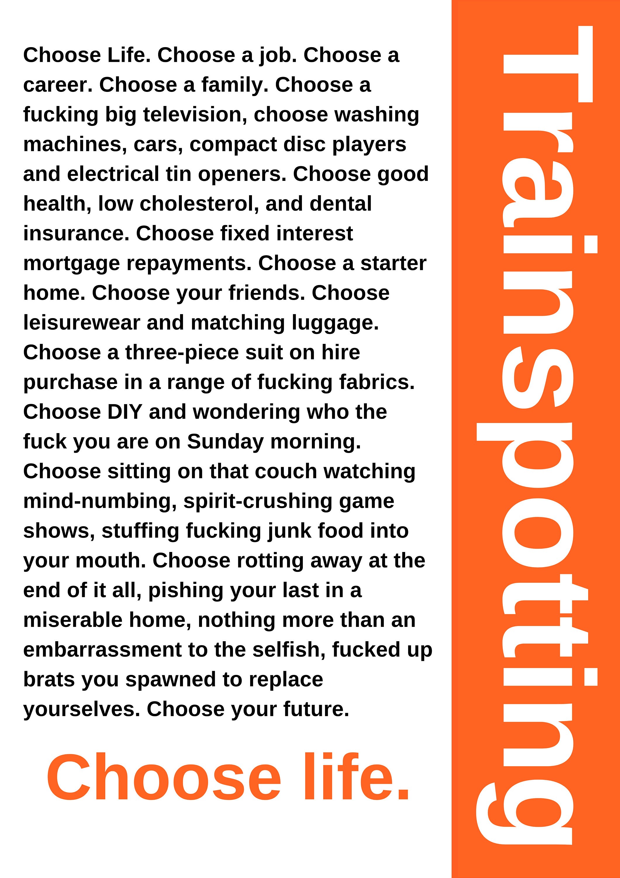 Trainspotting choose life lyric print / wall art / home | Etsy