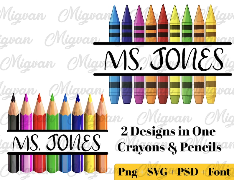 Crayon Monogram SVG+PNG+PSD, Crayon Split Monogram Svg, Teacher ...