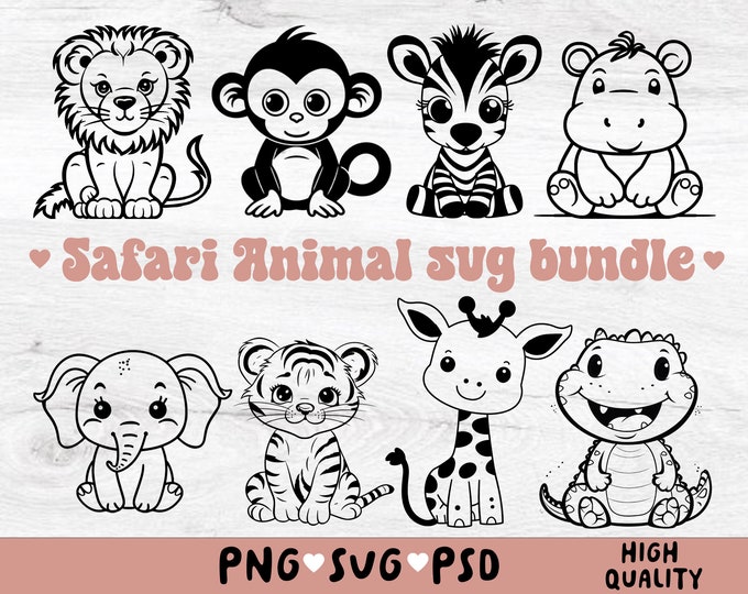 Safari Animals Outline SVG Cute African Jungle Animal Cut File Cricut ...