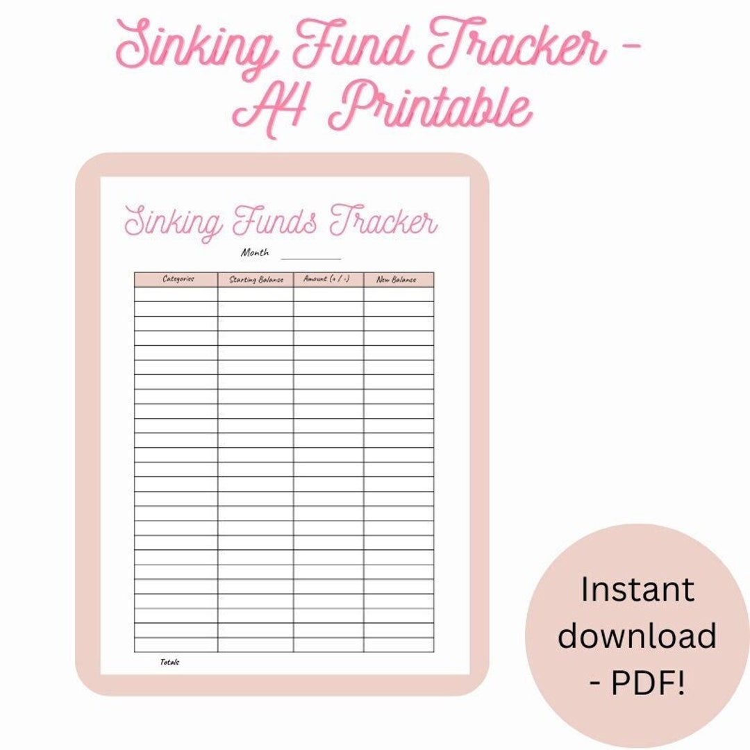 Printable Sinking Fund Total Tracker A4 PDF - Etsy