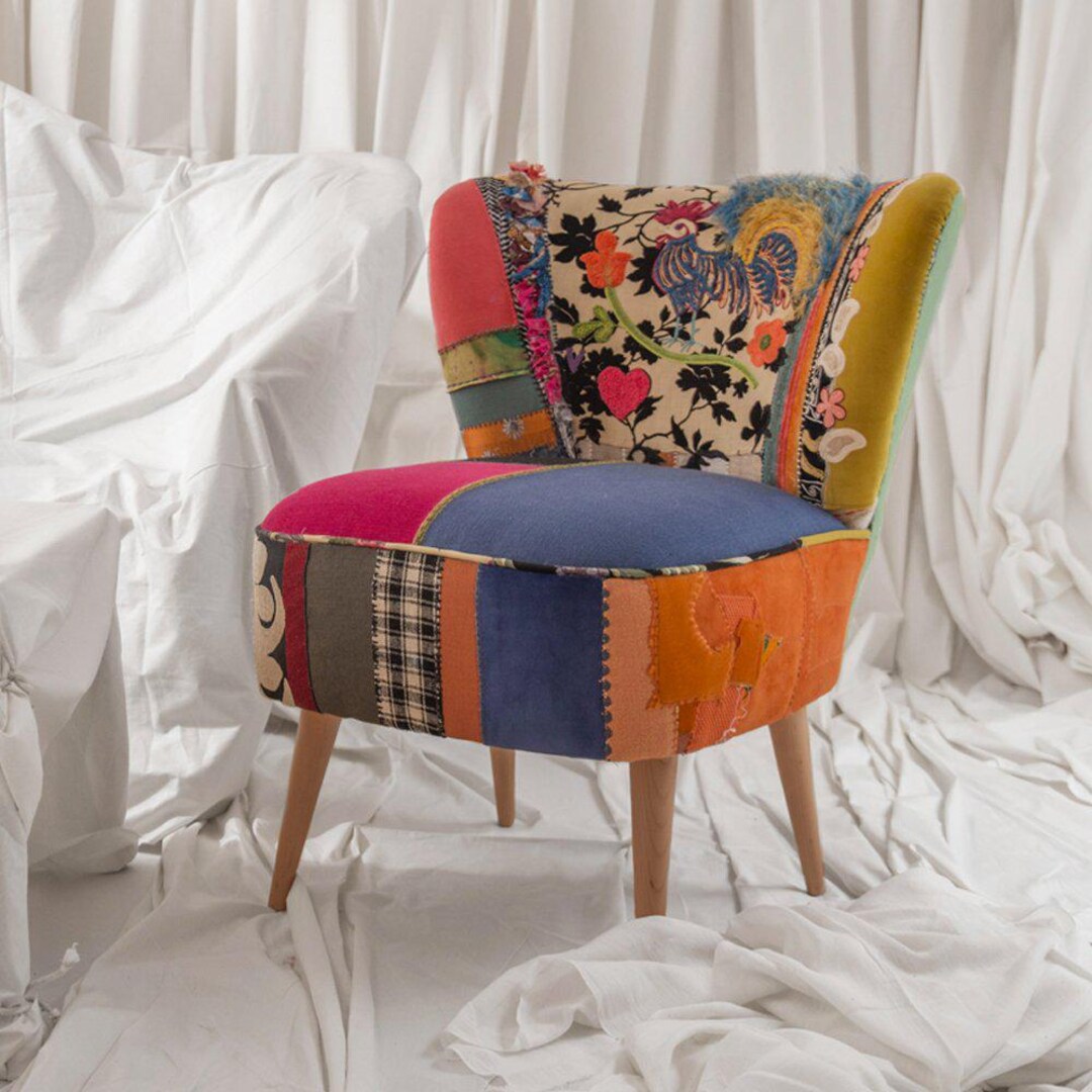 Multicolored Patchwork Accent Chair – Handcrafted Statement Piece - Etsy