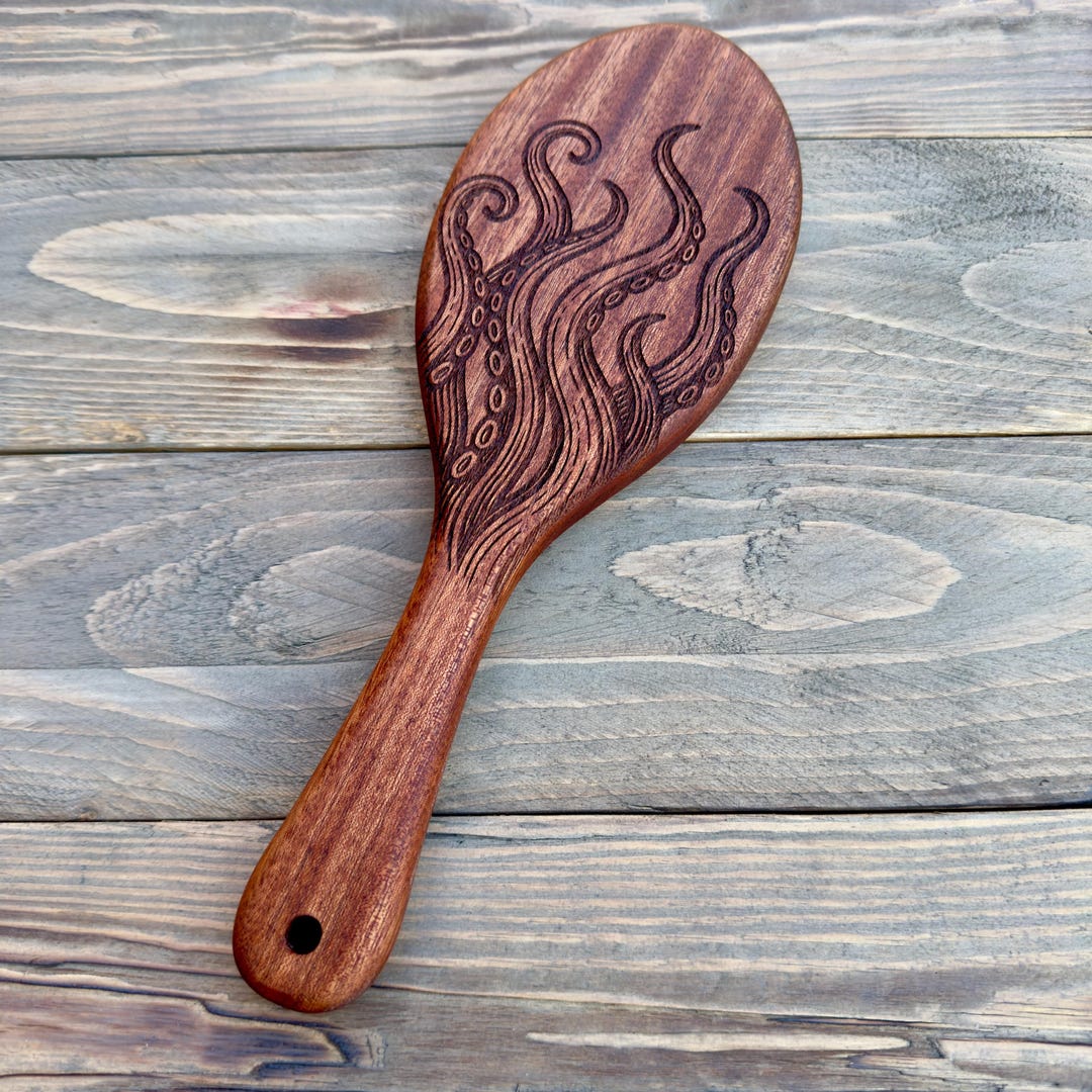 Octopus Tentacle Engraved Spanking Paddle – Hair Brush Style BDSM Toy ...