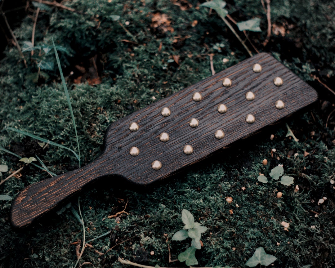 Oak BDSM Spanking Paddle: Hand-hammered Nails & Charred Finish ...