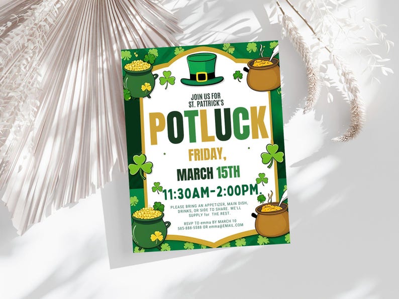 St Patrick's Day Potluck Invitation Template (digital Download) - Etsy