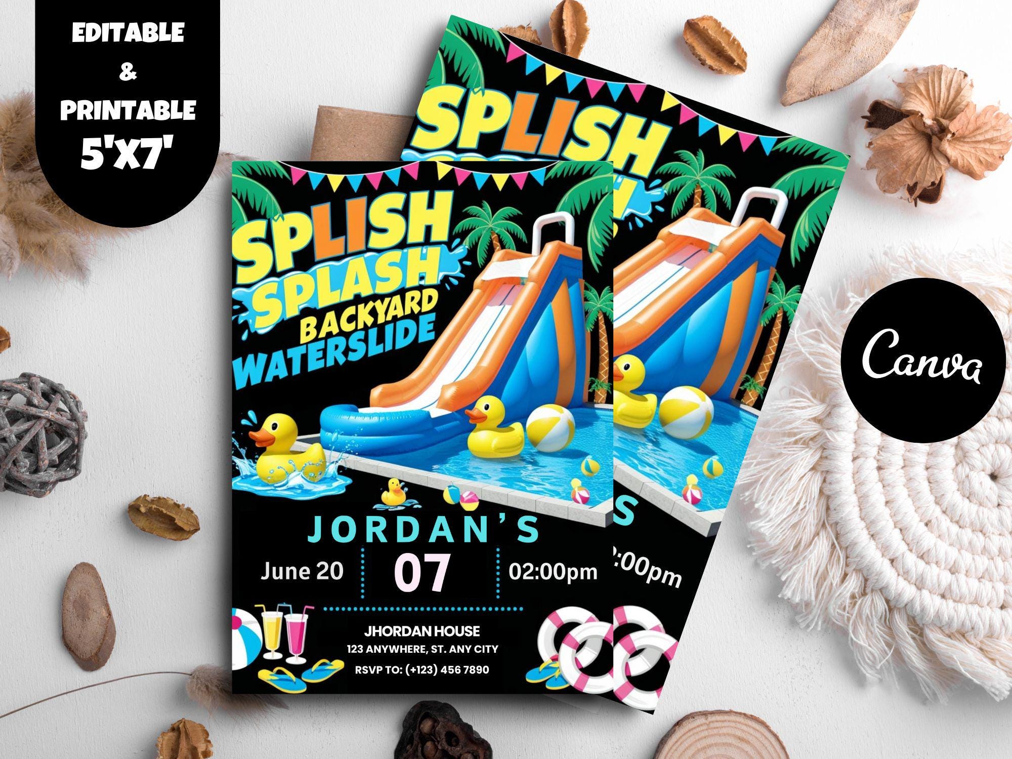 Waterslide Birthday Invitation, Boy or Girl Splash Party Invite, Summer ...