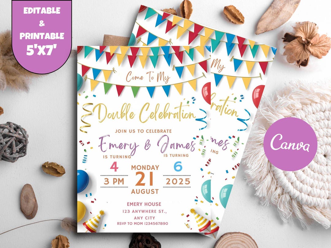 Join Party Birthday Invitation, Sibling Birthday Party, Double Birthday ...