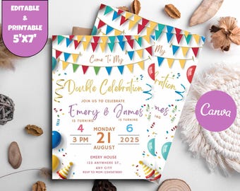 Double Birthday Invitation, Neon Joint Party Birthday Invitation ...