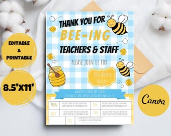 Printable Editable Bumble Bee Theme Teacher and Staff Appreciation ...