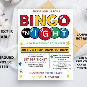 Editable Bingo Night Flyer Template: School Fundraiser Invite (8.5" X ...