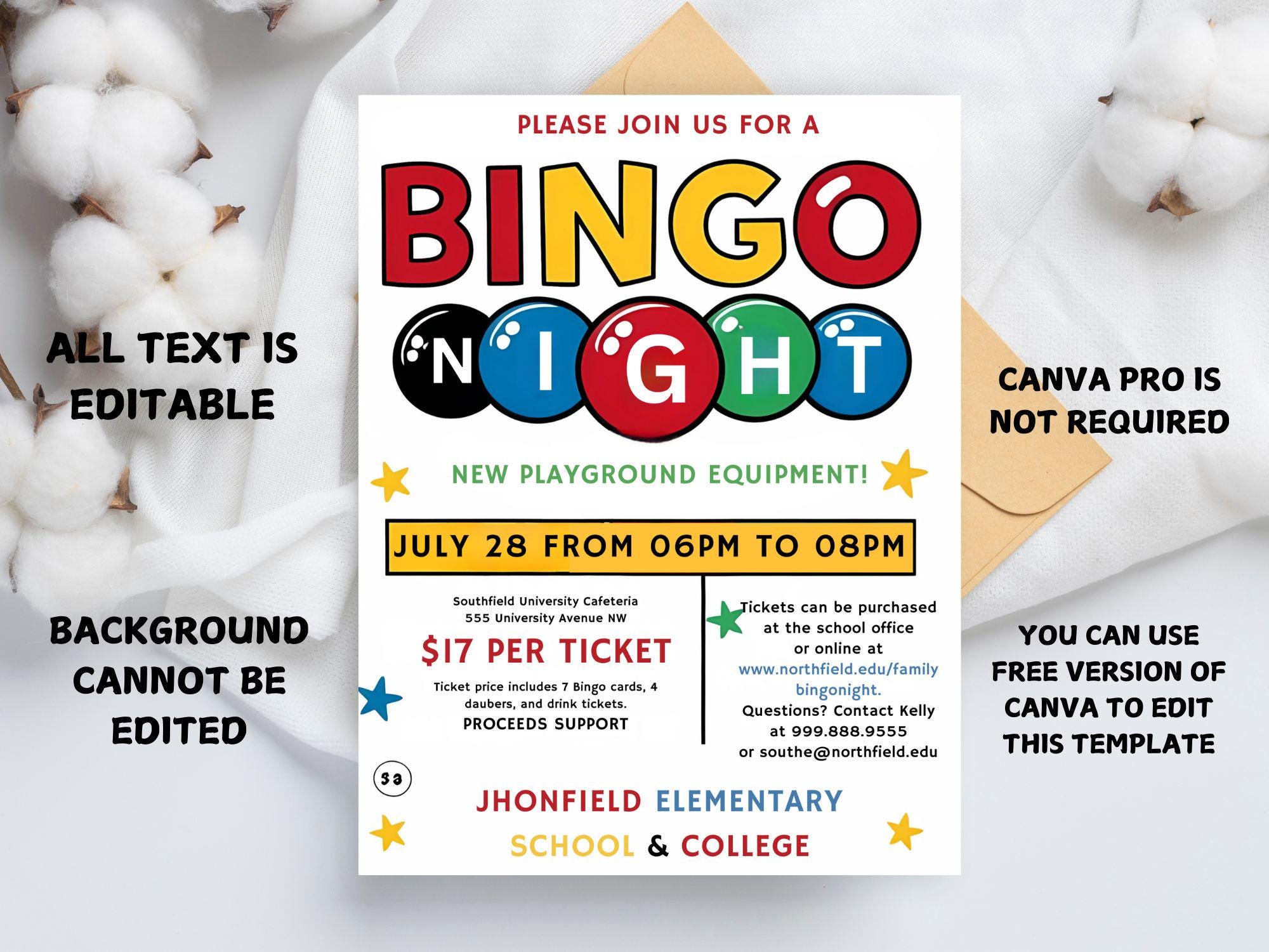 Editable Bingo Night Flyer Template: School Fundraiser Invite (8.5" X ...