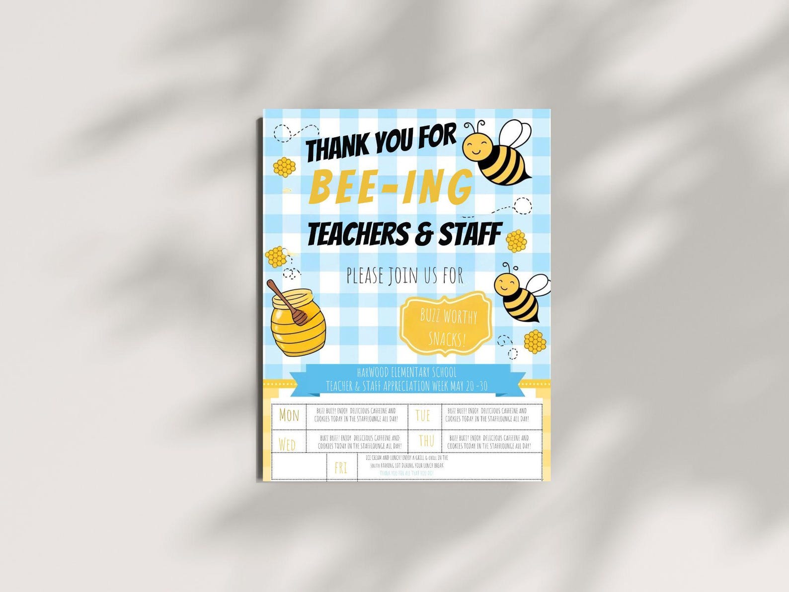 Bumble Bee Teacher Appreciation Itinerary Flyer (digital Download) - Etsy