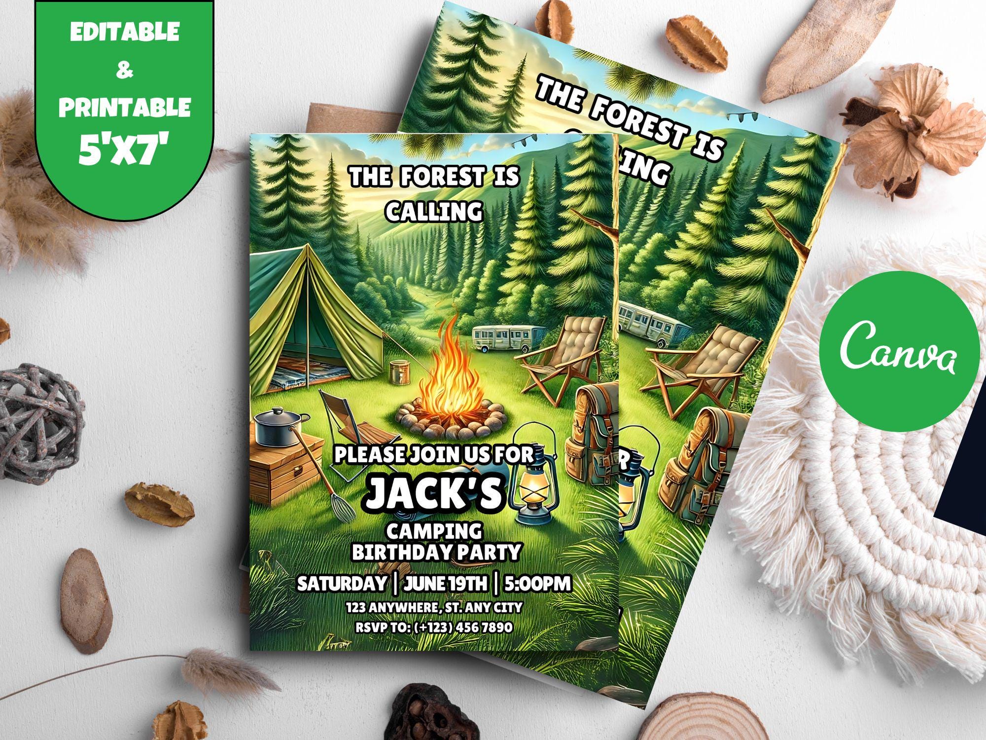 Editable Camping Party Invitation Camp Out Birthday Invite Bonfire ...
