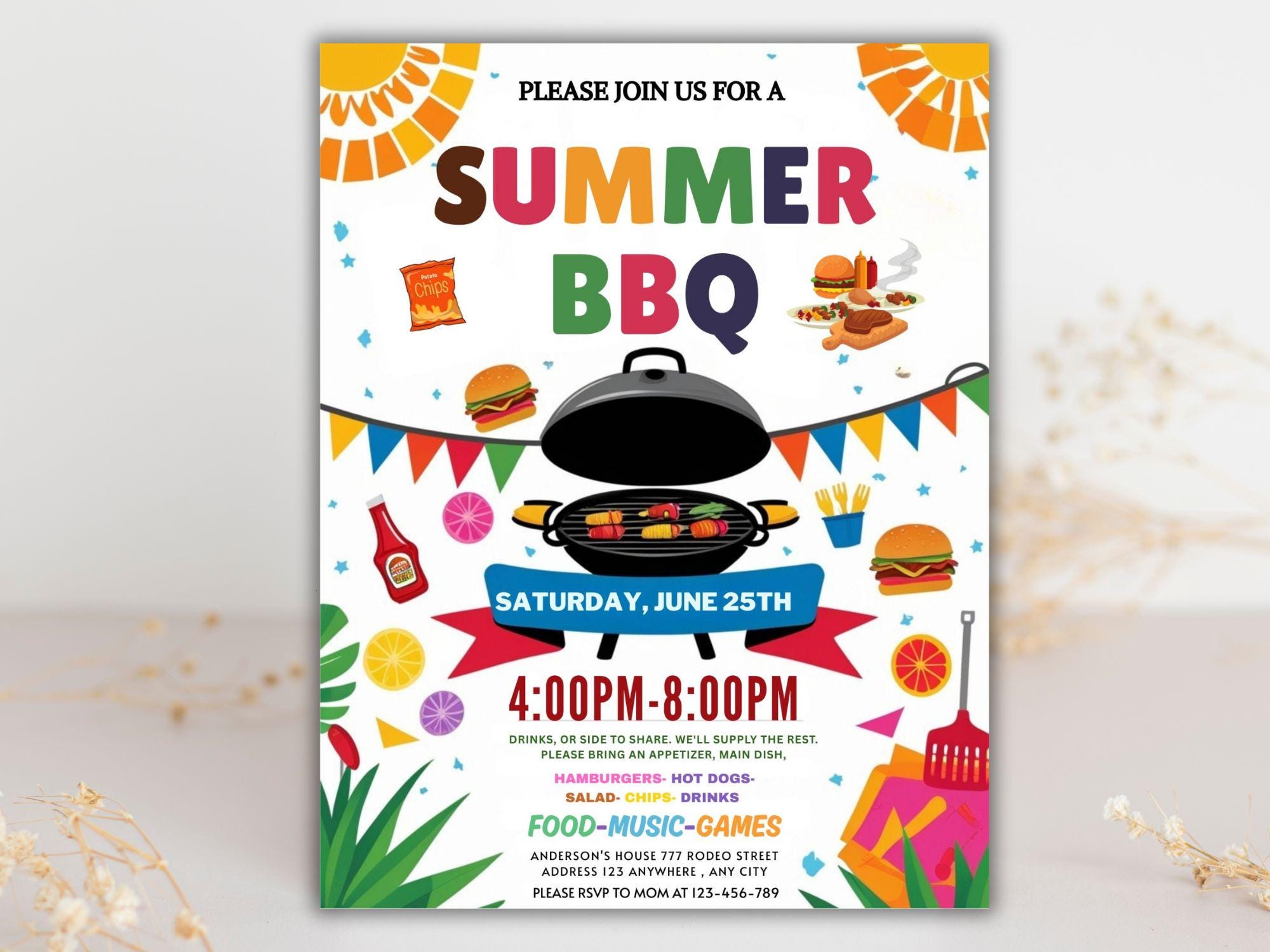 Editable Summer BBQ Flyer: Grill & Chill Cookout Party (digital ...