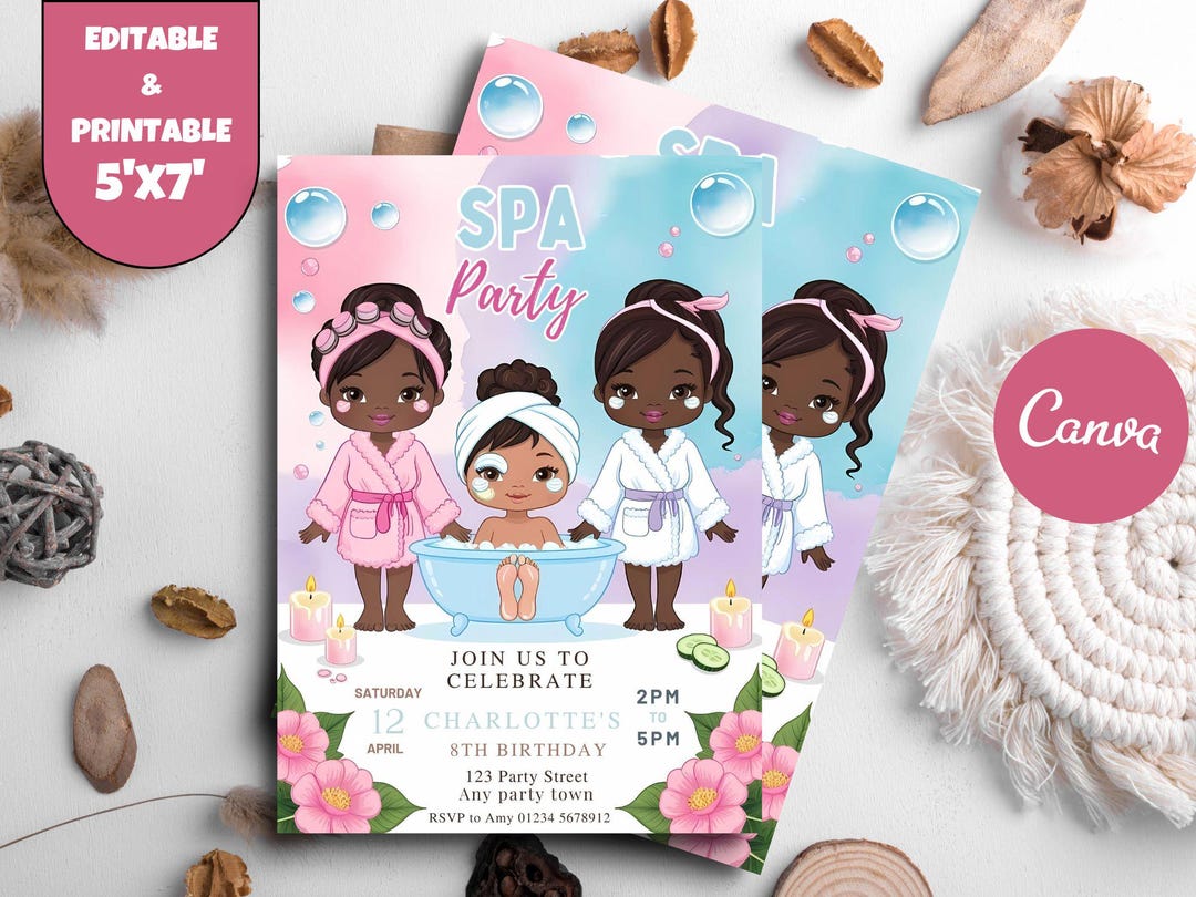 Editable Pamper Birthday Party Invitation, Join Us for A Spa Party ...