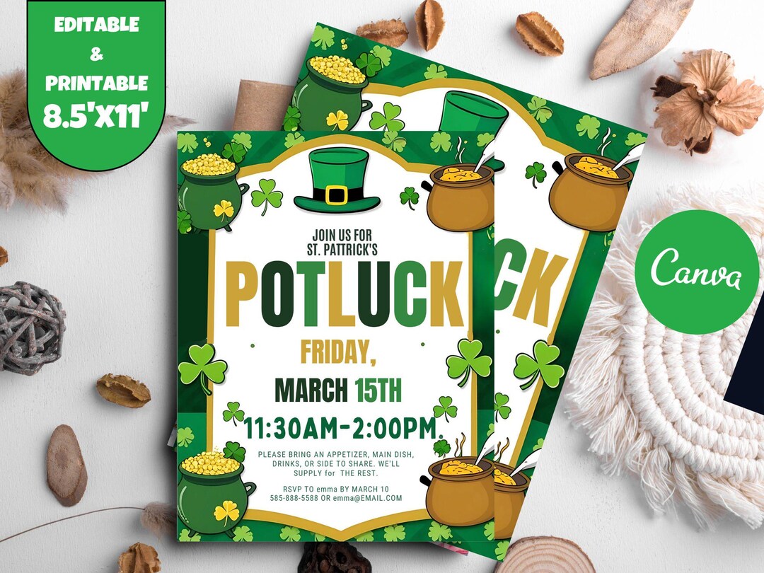 St Patrick Day Potluck Invitation Template Potluck Invite Flyer Office ...
