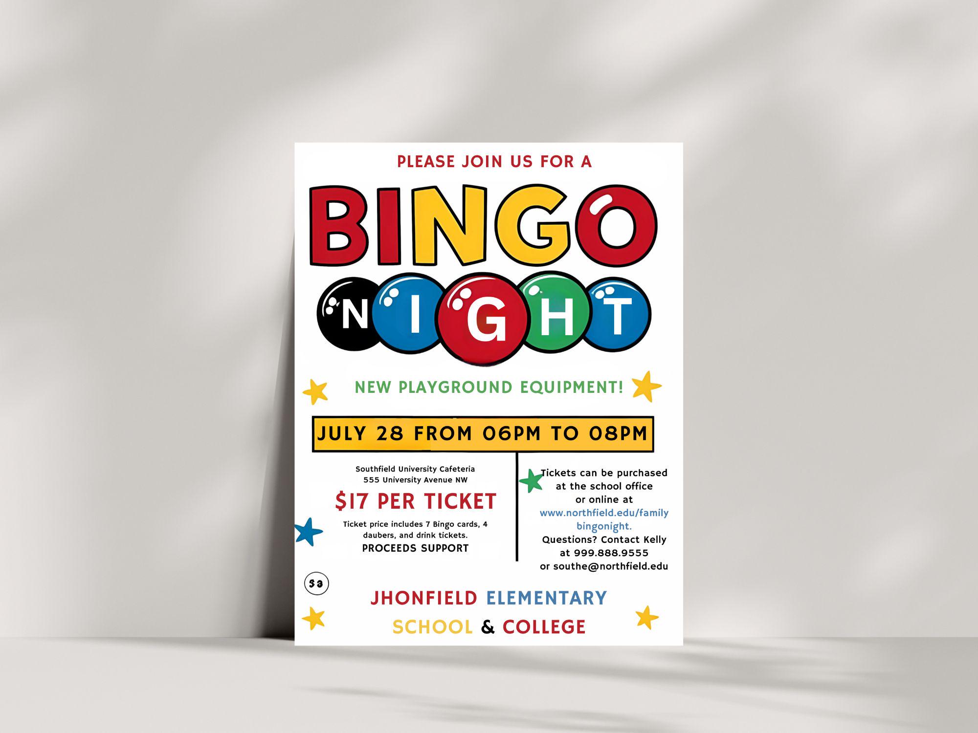 Editable Bingo Night Flyer Template: School Fundraiser Invite (8.5" X ...