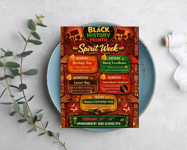 Black History Month Spirit Week Flyer | Canva Template (digital ...