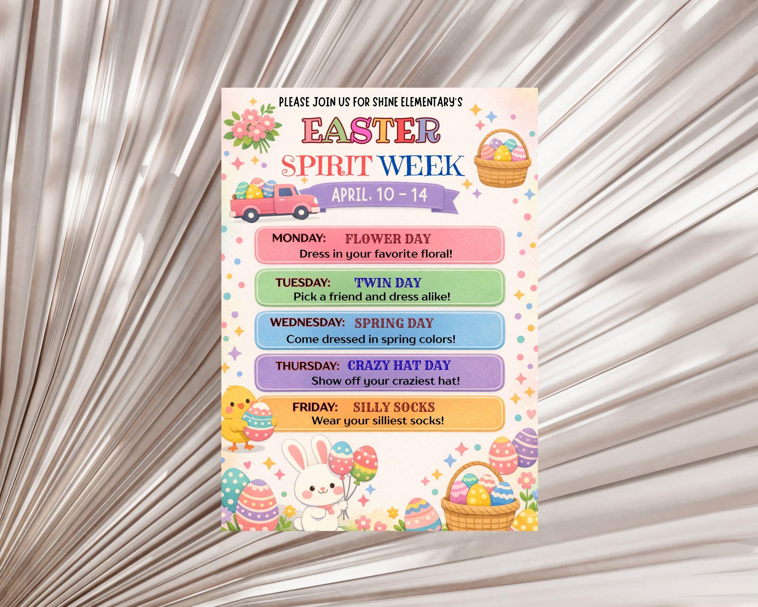 Easter Spirit Week Flyer | School, Office Theme Days (editable Canva ...