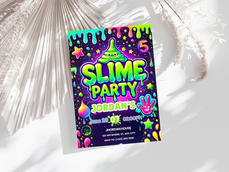 Slime Party Birthday Invitation: Editable Canva Template (5x7") - Etsy