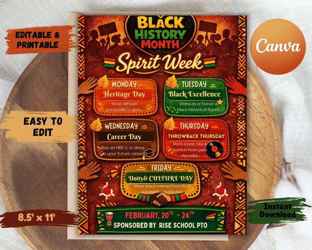 Black History Month Spirit Week Flyer | Canva Template (digital ...