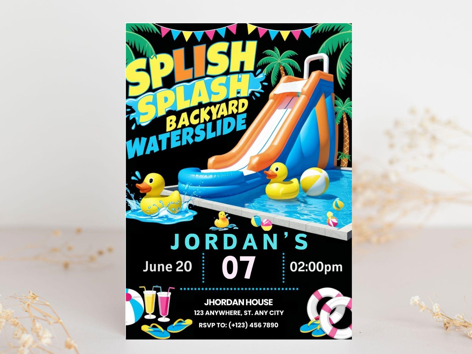 Waterslide Birthday Invitation, Boy or Girl Splash Party Invite, Summer ...