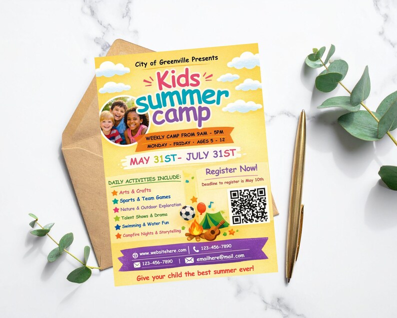 Kids Summer Camp Flyer, Editable Bootcamp Event Template (8.5x11 Inches ...