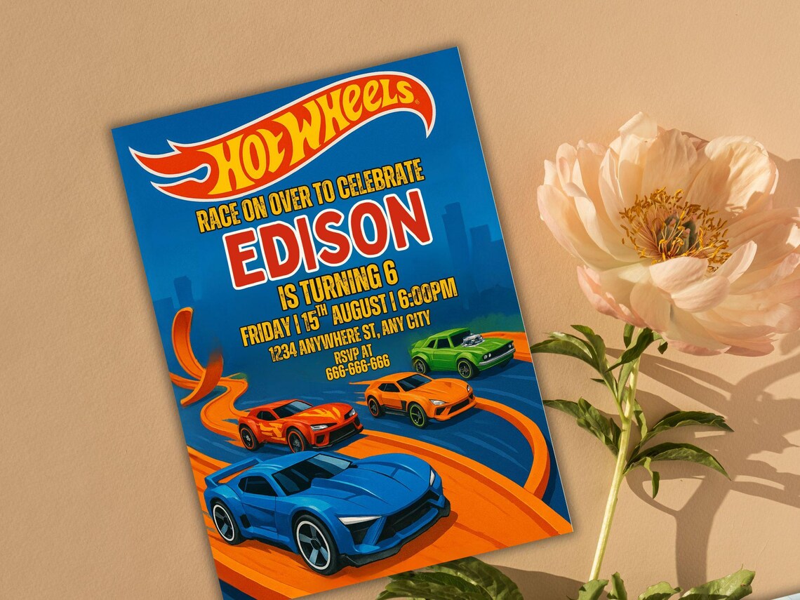 Editable Hot Racing Cars Birthday Party Invitation: Canva Template ...