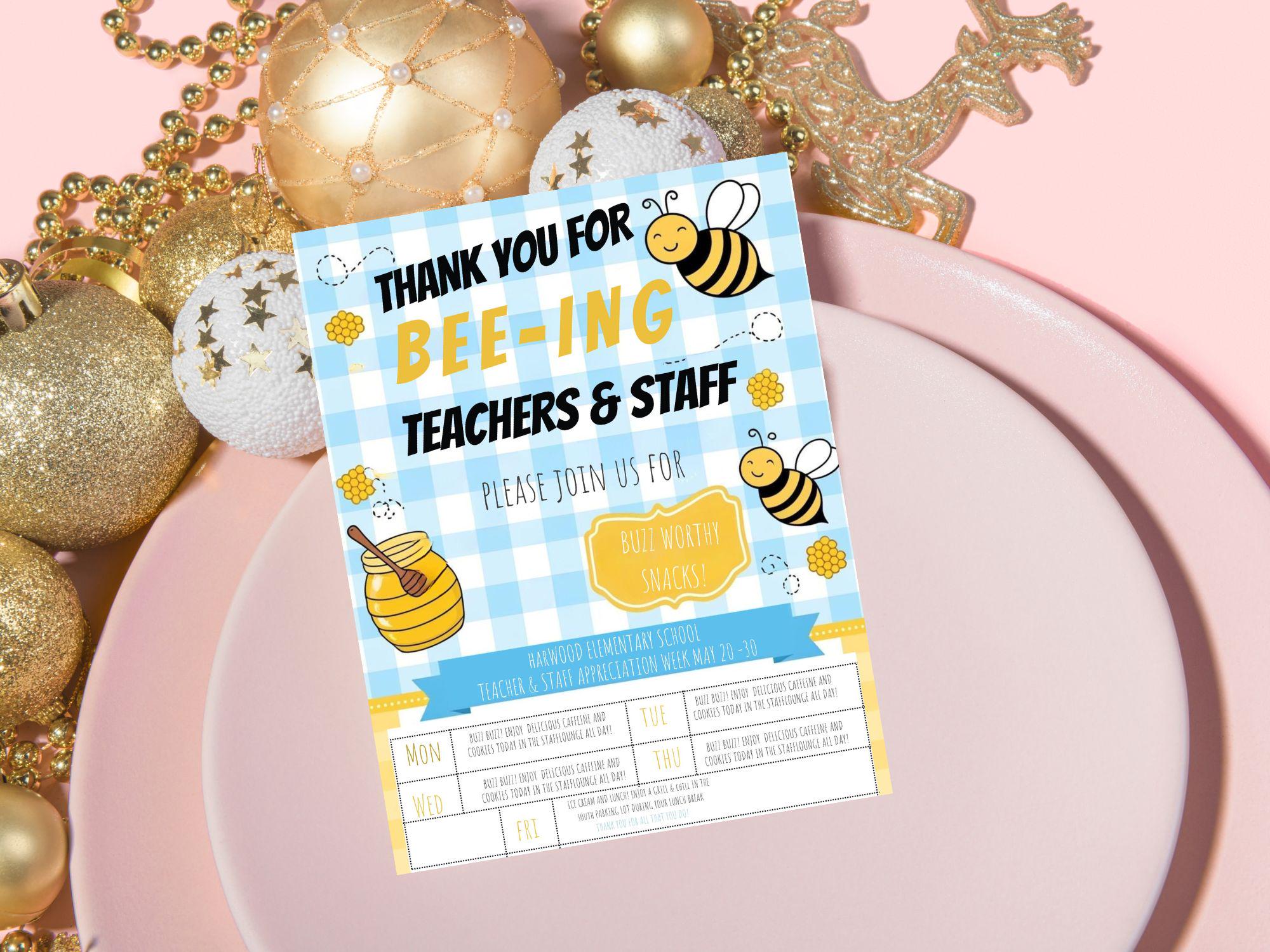 Printable Editable Bumble Bee Theme Teacher and Staff Appreciation ...