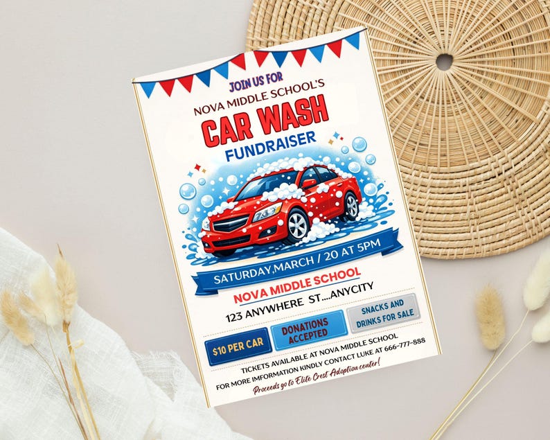 Editable Car Wash Fundraiser Flyer Template - School PTO PTA Car Wash ...
