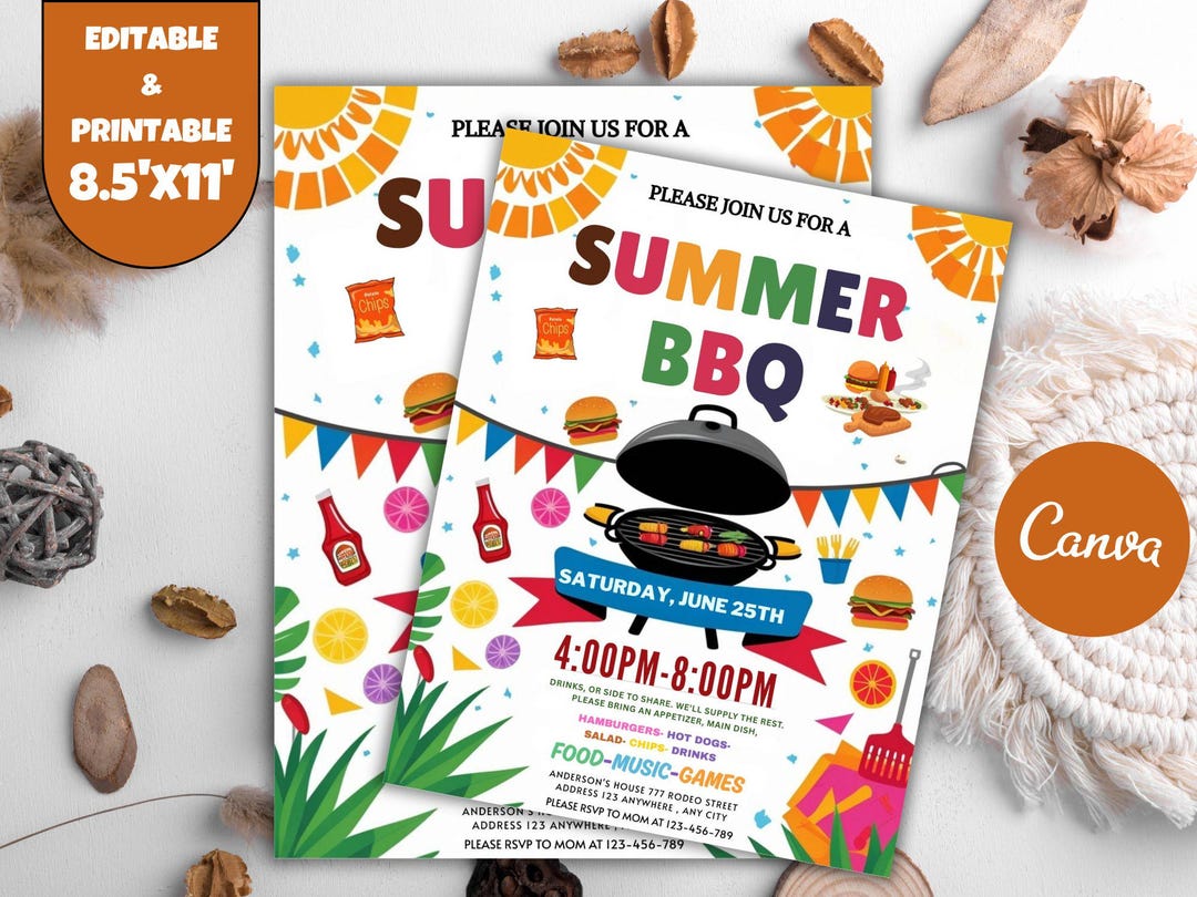 Editable Summer BBQ Flyer: Grill & Chill Cookout Party (digital ...