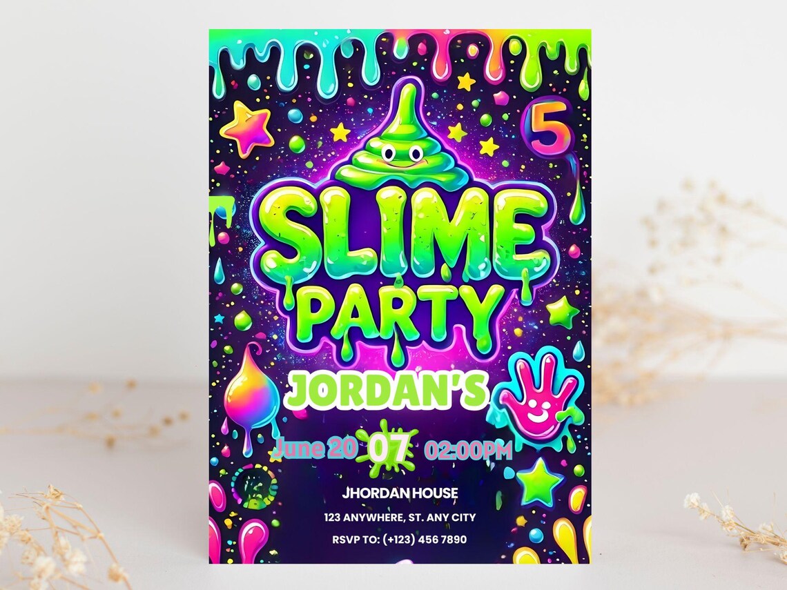 Slime Party Birthday Invitation: Editable Canva Template (5x7") - Etsy