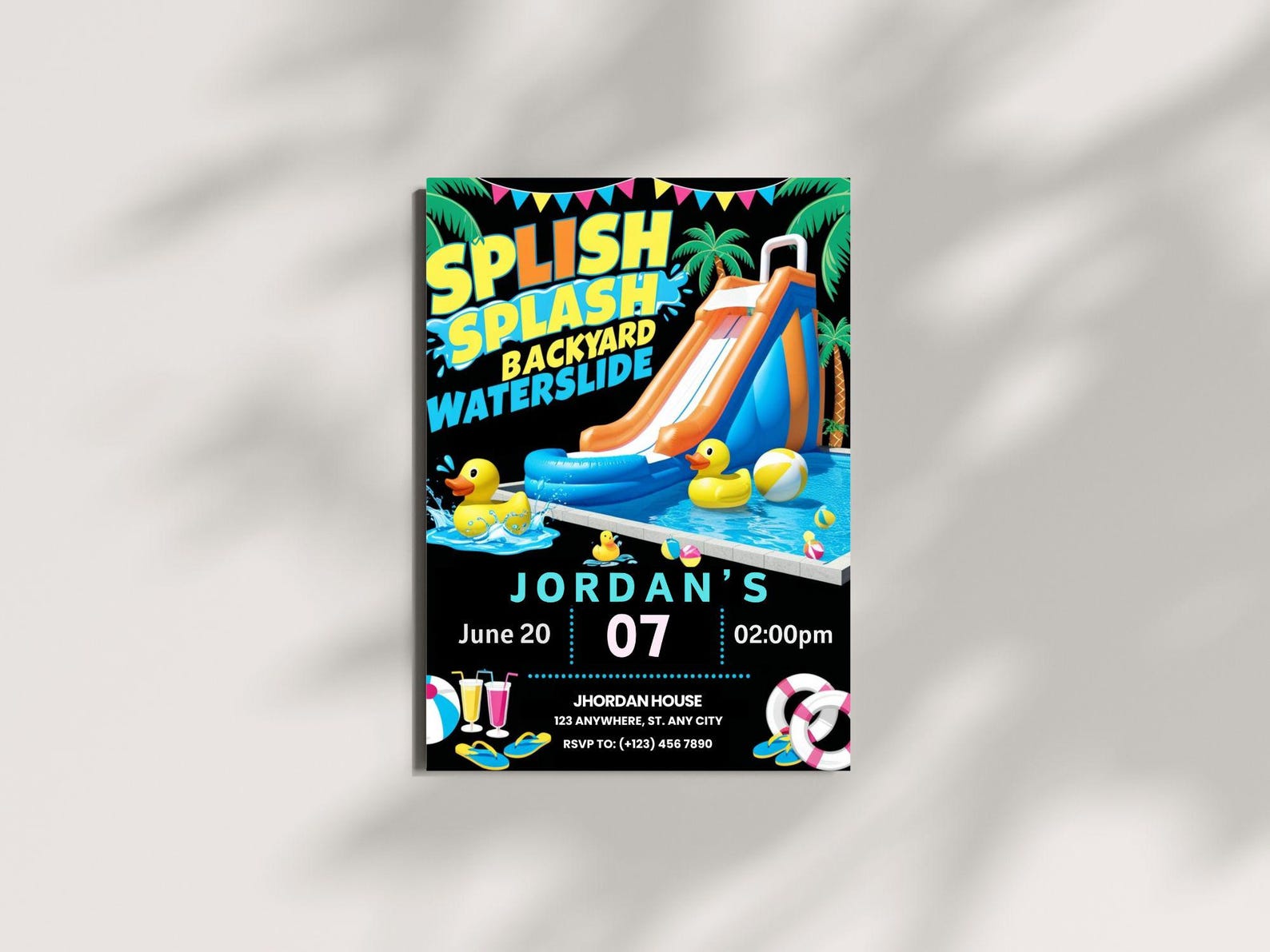 Waterslide Birthday Invitation, Boy or Girl Splash Party Invite, Summer ...