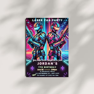 Editable Laser Tag Birthday Invitation: Neon Glow Party (instant ...