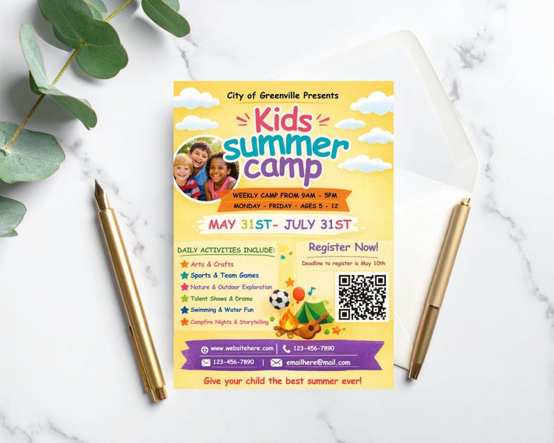 Kids Summer Camp Flyer, Editable Bootcamp Event Template (8.5x11 Inches ...