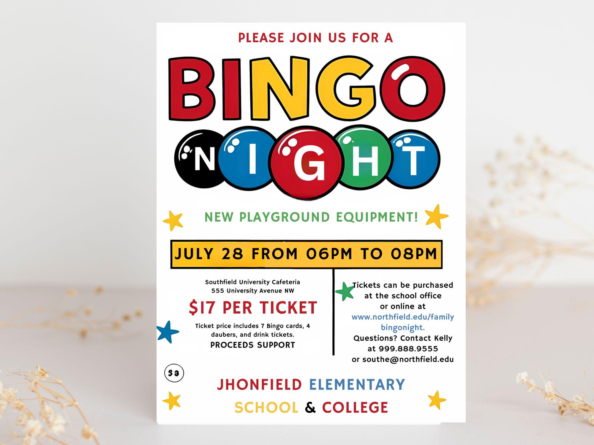 Editable Bingo Night Flyer Template: School Fundraiser Invite (8.5" X ...