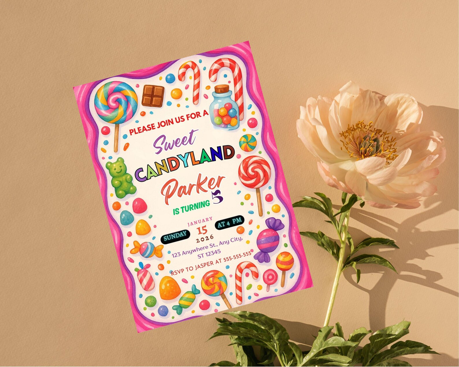 Editable Candy Land Birthday Invitation, Sweet Celebration, 5x7 (canva ...