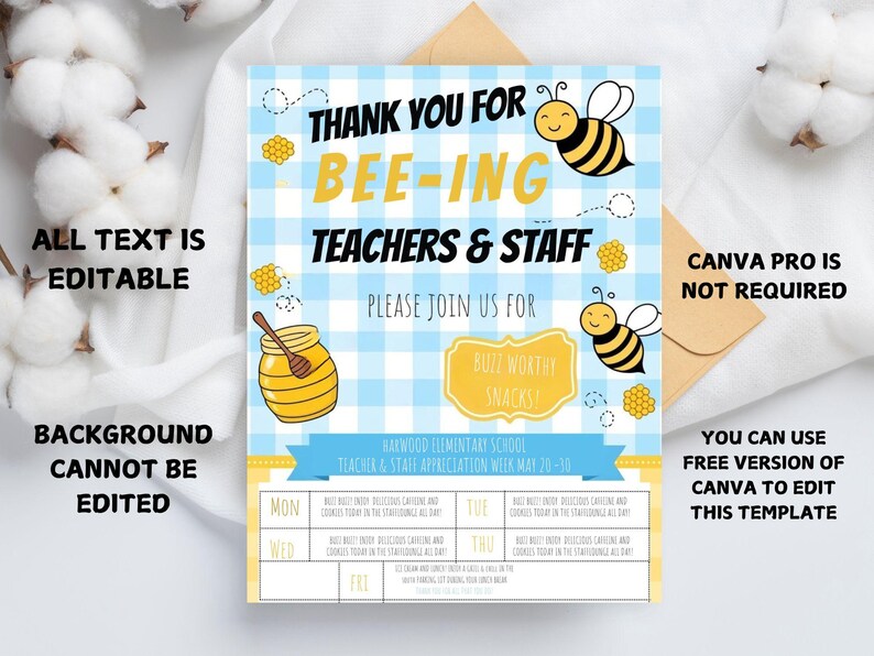 Bumble Bee Teacher Appreciation Itinerary Flyer (digital Download) - Etsy