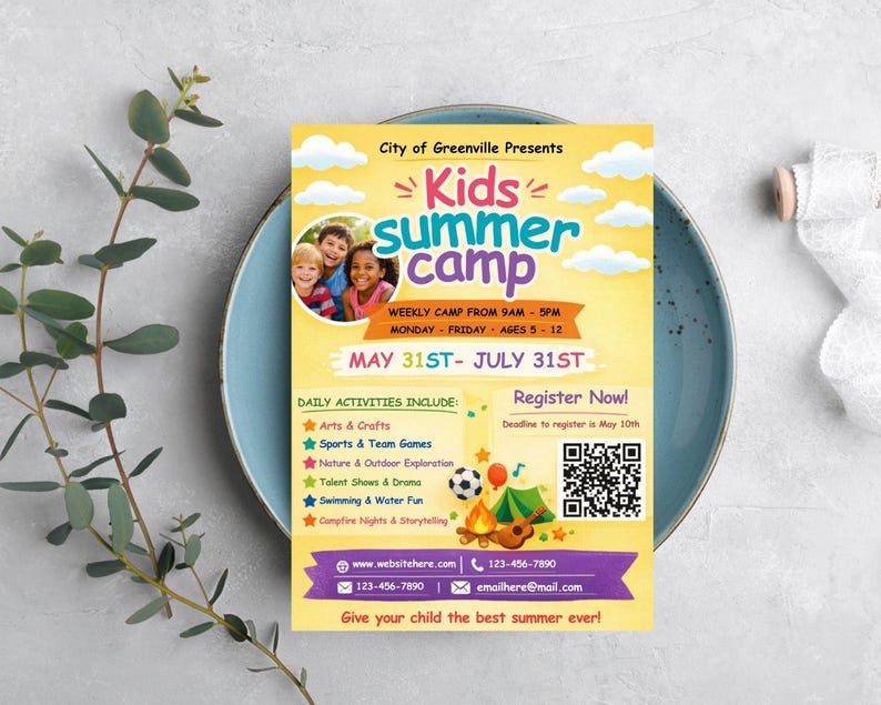 Kids Summer Camp Flyer, Editable Bootcamp Event Template (8.5x11 Inches ...
