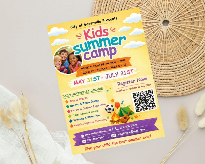 Kids Summer Camp Flyer, Editable Bootcamp Event Template (8.5x11 Inches ...