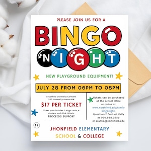 Editable Bingo Night Flyer Template: School Fundraiser Invite (8.5" X ...