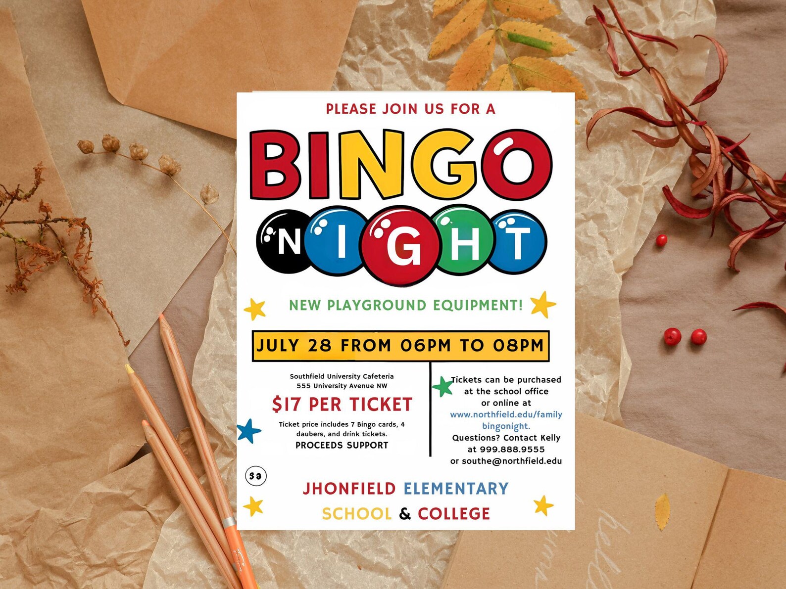 Editable Bingo Night Flyer Template: School Fundraiser Invite (8.5" X ...
