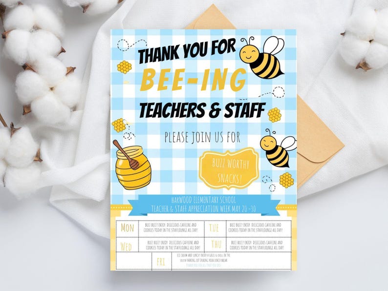 Bumble Bee Teacher Appreciation Itinerary Flyer (digital Download) - Etsy