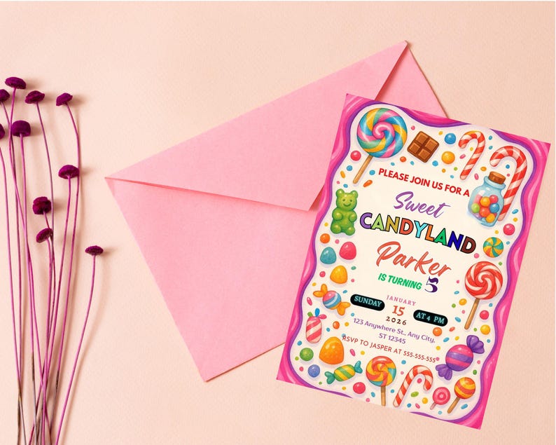 Editable Candy Land Birthday Invitation, Sweet Celebration, 5x7 (canva ...